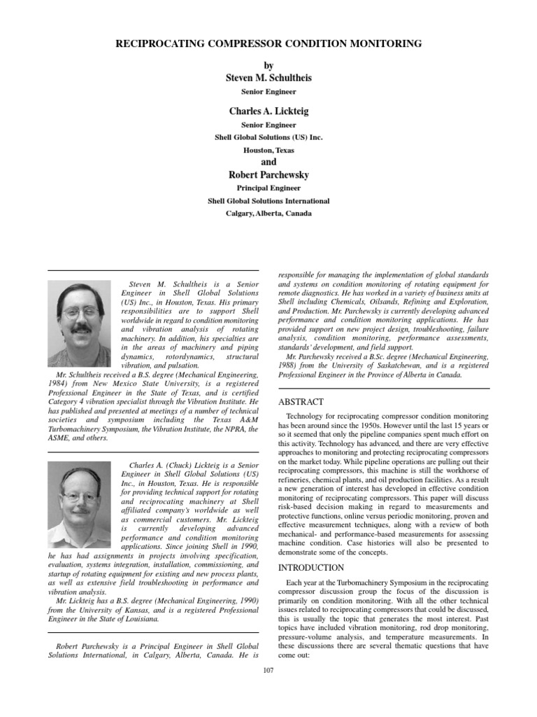Reciprocating Compressor Condition Monitoring | PDF | Piston | Gas ...