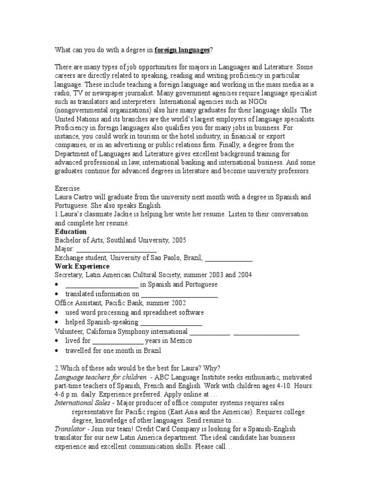 Career Options with a Foreign Languages Degree | PDF | Spanish Language ...