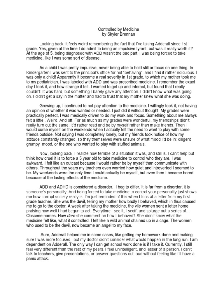 Literacy Narrative | PDF | Attention Deficit Hyperactivity Disorder ...