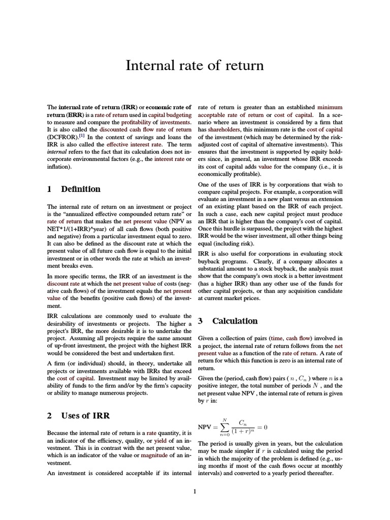 Internal Rate of Return | Internal Rate Of Return | Corporations
