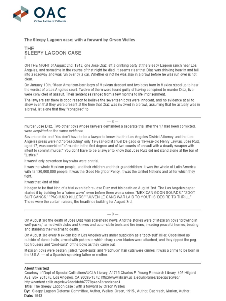 The Sleepy Lagoon Case With A Forward by Orson Welles | PDF | Murder ...
