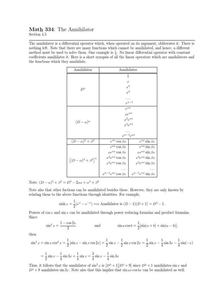 Annihilator Operators in Math 334 | PDF | Teaching Methods & Materials ...