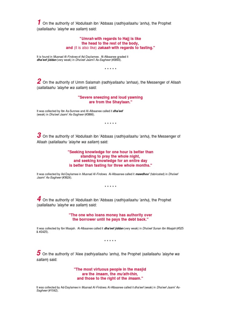 Weak Ahaadeeth SH Al Albani | PDF | Prophets And Messengers In Islam ...