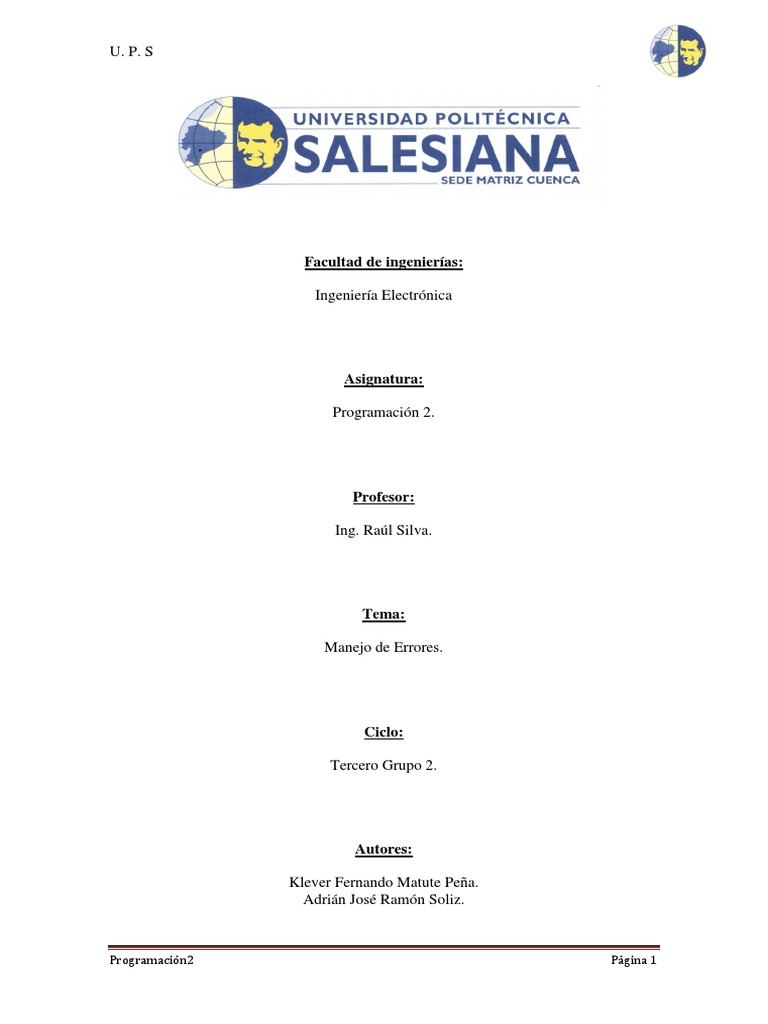 Informe de Manejo de Errores Programacion | PDF | Objeto (informática) | Programación orientada ...