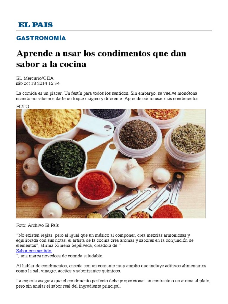 Aprende A Usar Los Condimentos Que Dan Sabor A La Cocina - Noticias ...