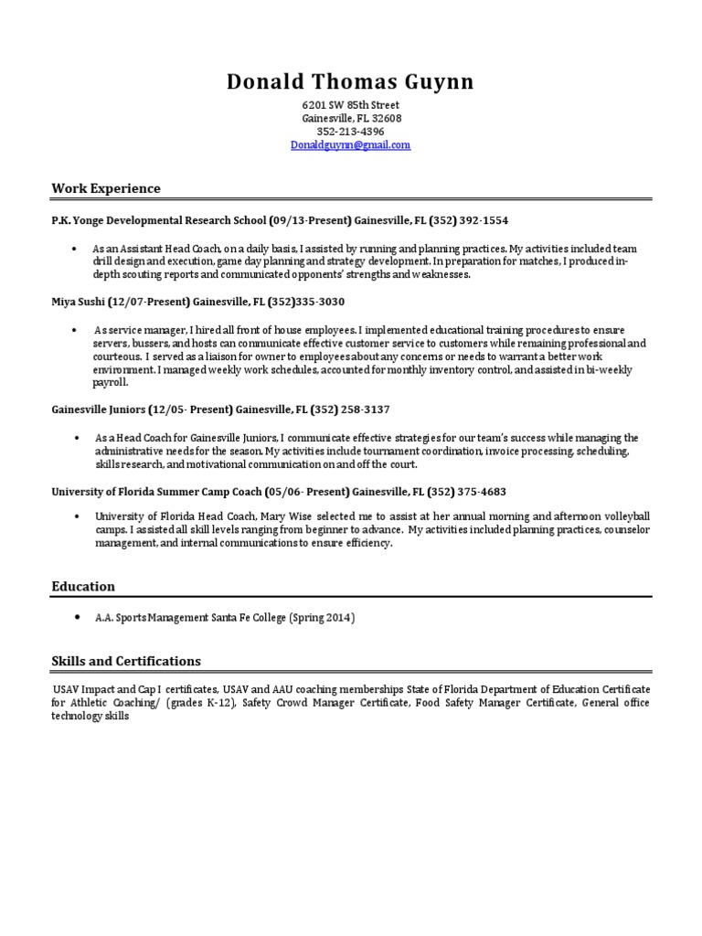 Donald Thomas Guynn Resume | PDF | Career & Growth | Sports & Recreation