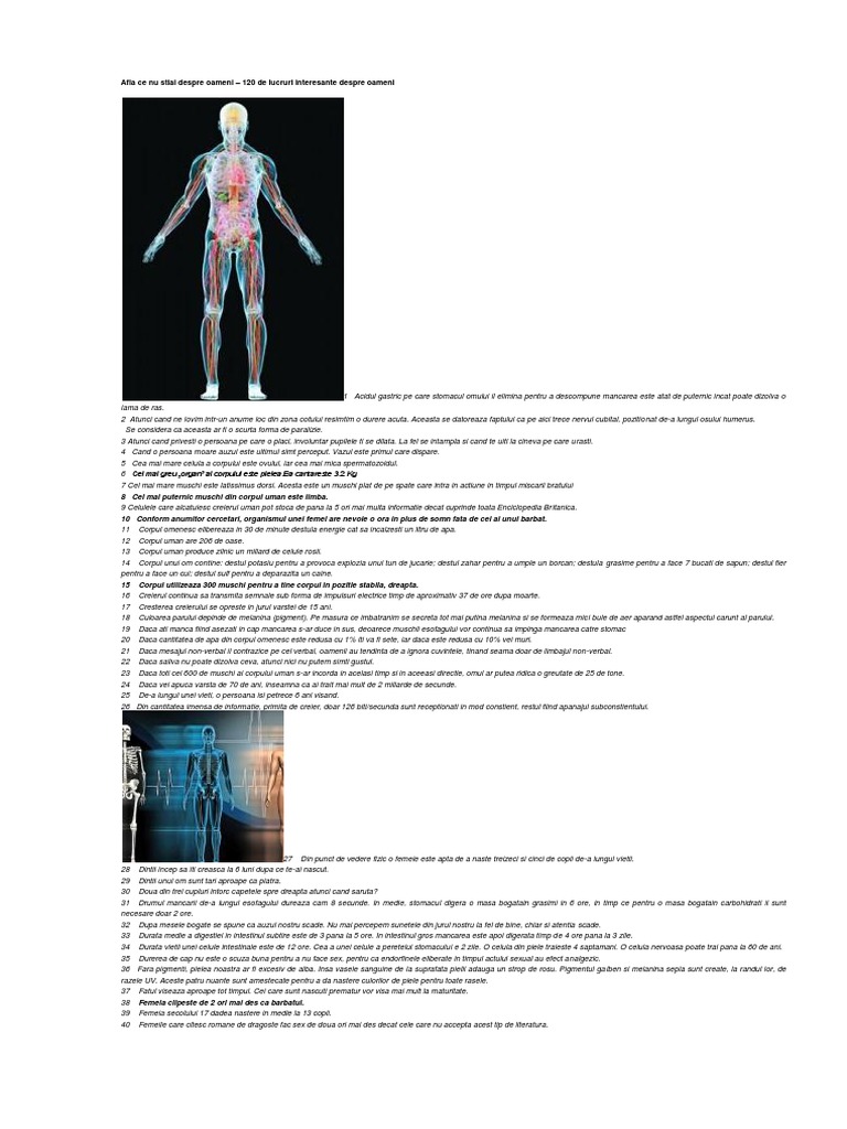 120 de Lucruri Interesante Despre Oameni | PDF