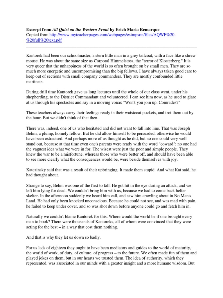Kantorek's Influence in AQWF Excerpt | PDF