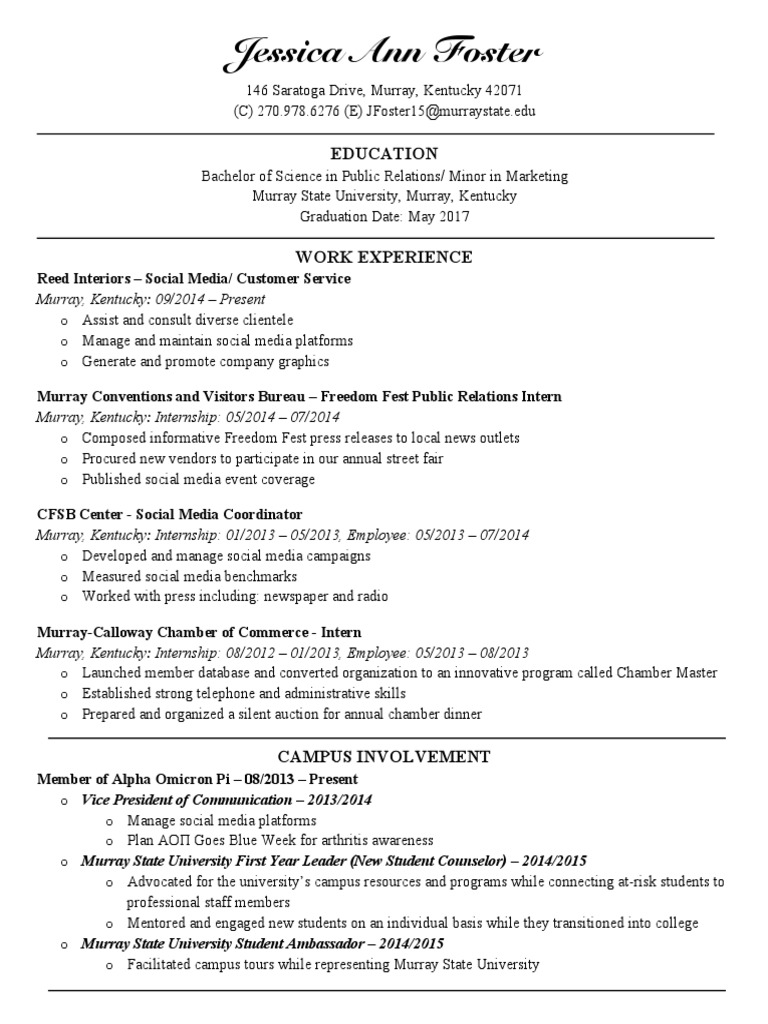 Jessica Foster: PR & Marketing Resume | PDF | Career & Growth