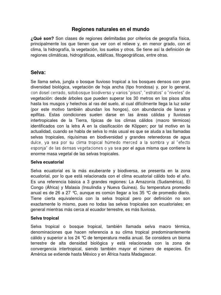 Regiones Naturales en El Mundo | PDF | Selva | Habitat