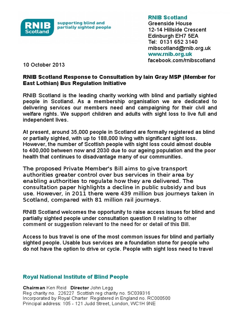 Response 101 RNIB Scotland | PDF | Bus | Visual Impairment