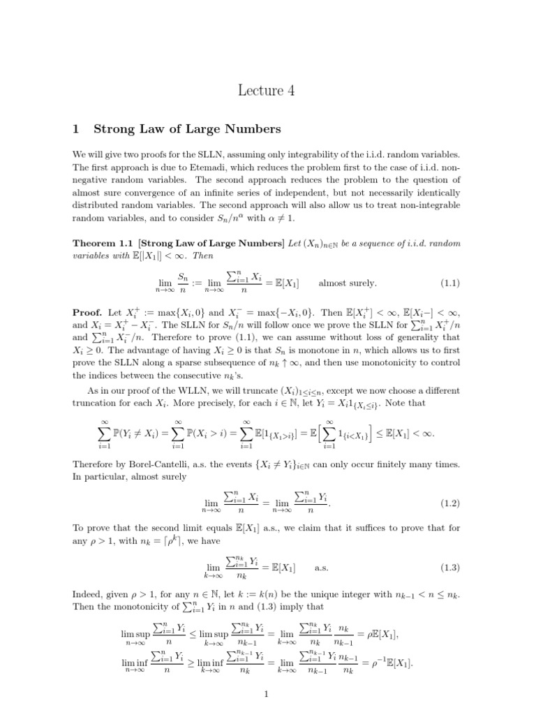 1 Strong Law of Large Numbers | PDF | Series (Mathematics) | Measure Theory