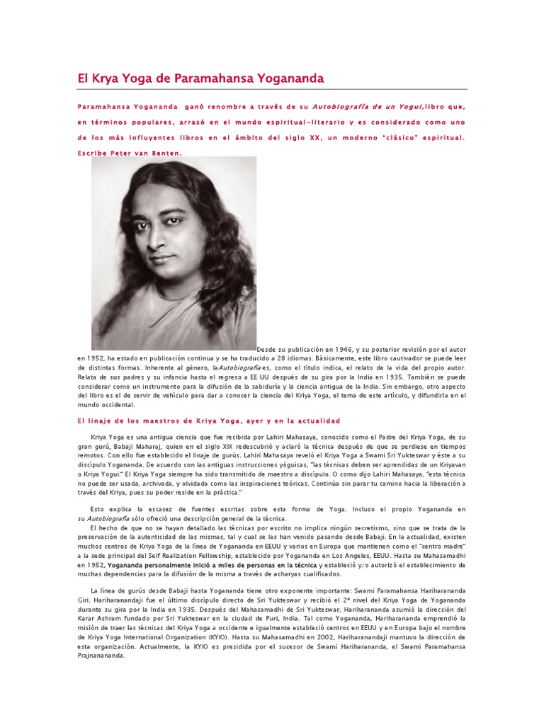 Kriya Yoga: Técnica y Linaje de Yogananda | PDF | Yoga | Paramahansa Yogananda