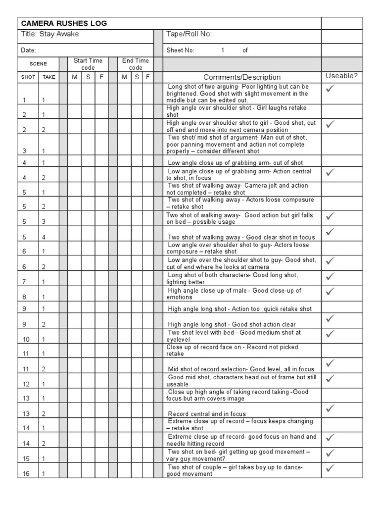 Camera Rushes Log: House Filming | PDF | Close Up | Leisure