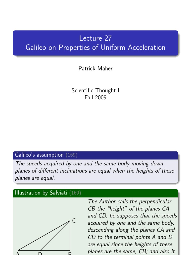 Galileo On Properties of Uniform Acceleration: Patrick Maher | PDF ...