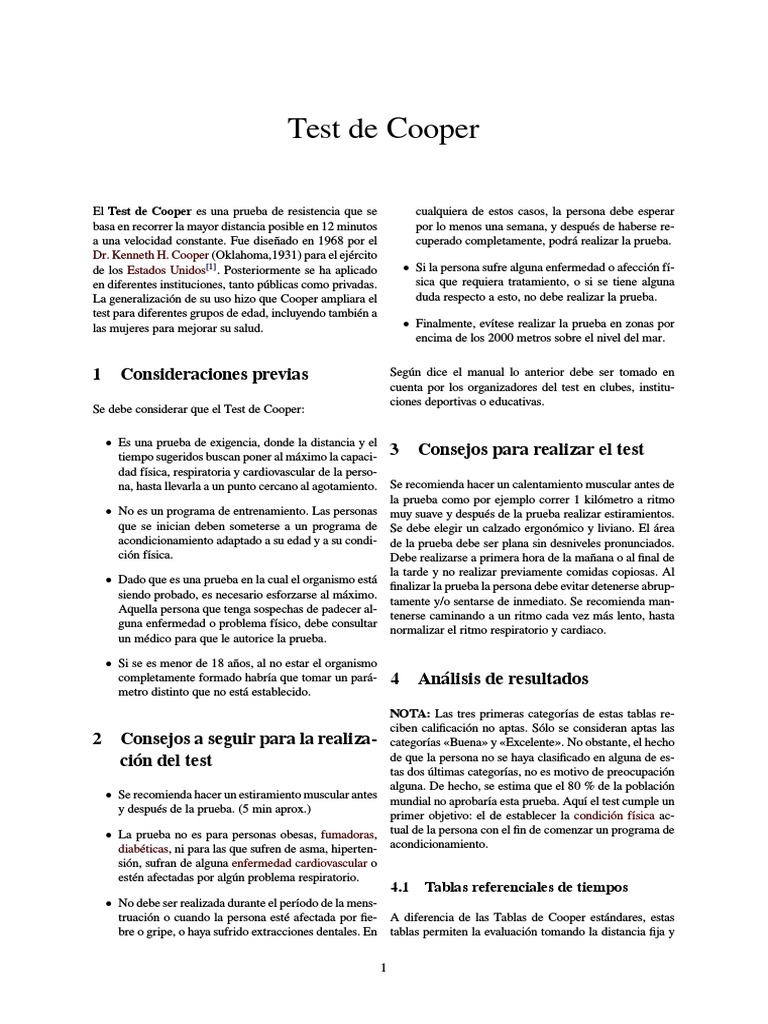 Test de Cooper | PDF | Ejercicio físico | Deportes
