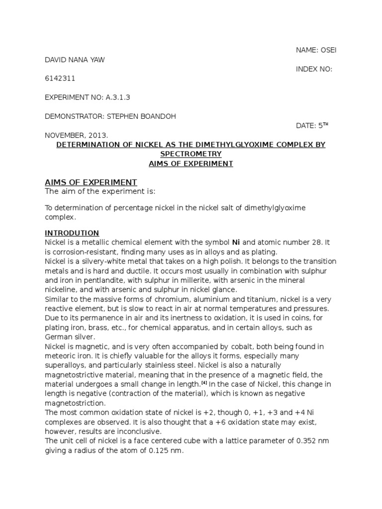 Aims of Experiment | PDF | Nickel | Atoms