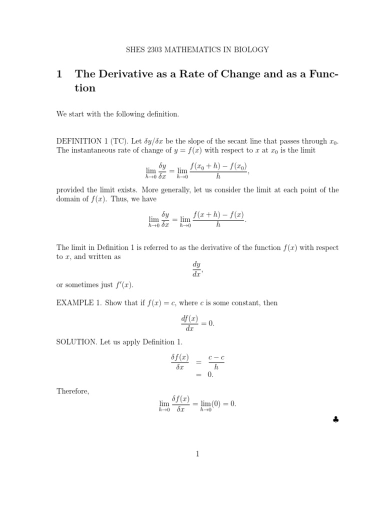1 The Derivative As A Rate of Change and As A Func-Tion | PDF ...