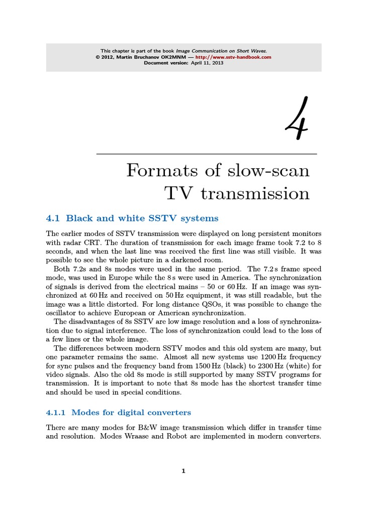 Formats of Slow-Scan TV Transmission: 4.1 Black and White SSTV Systems ...