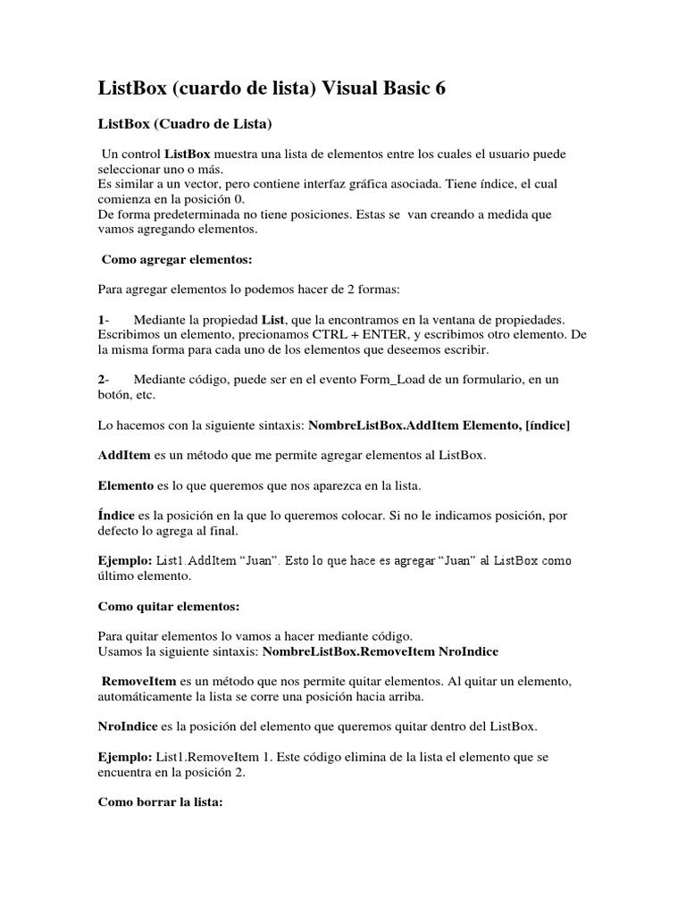 ListBox PDF | PDF | Estructura de datos de matriz | Básico