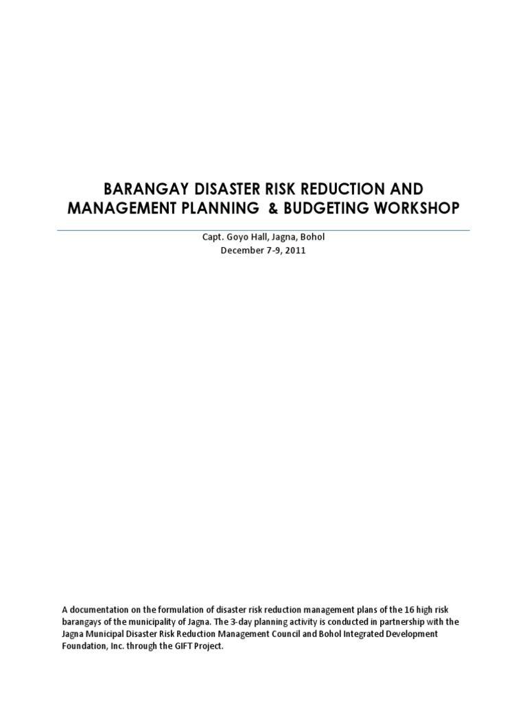 Planning Workshop On Barangay Disaster Risk Reduction and Management ...