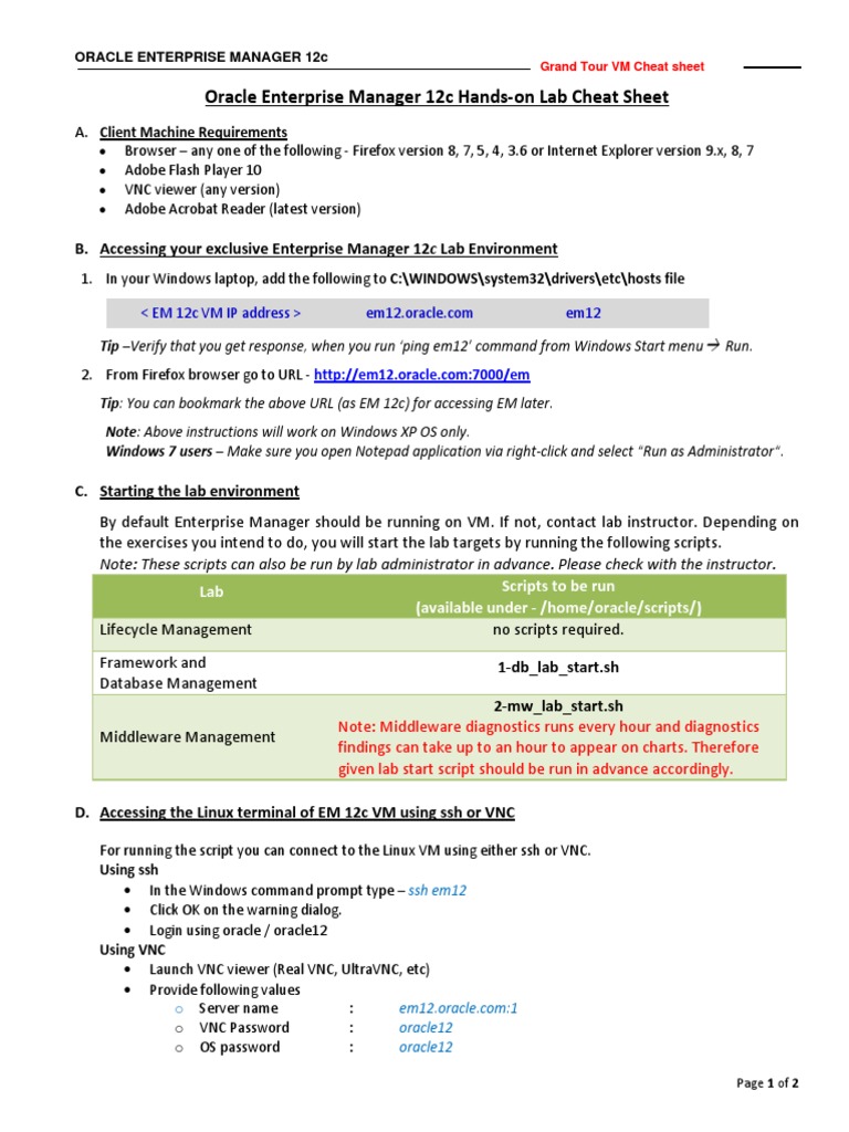 Oracle Enterprise Manager 12c Hands On Lab Cheat Sheet | PDF | Oracle ...