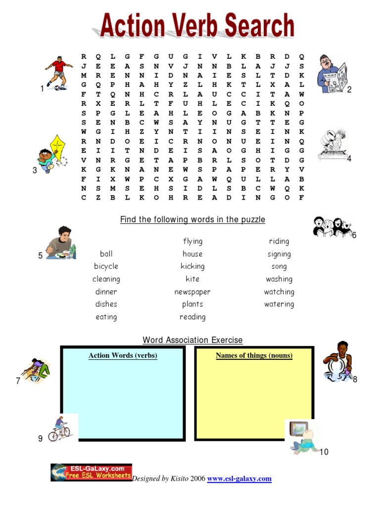 Action Verbs Word Search Puzzle | PDF