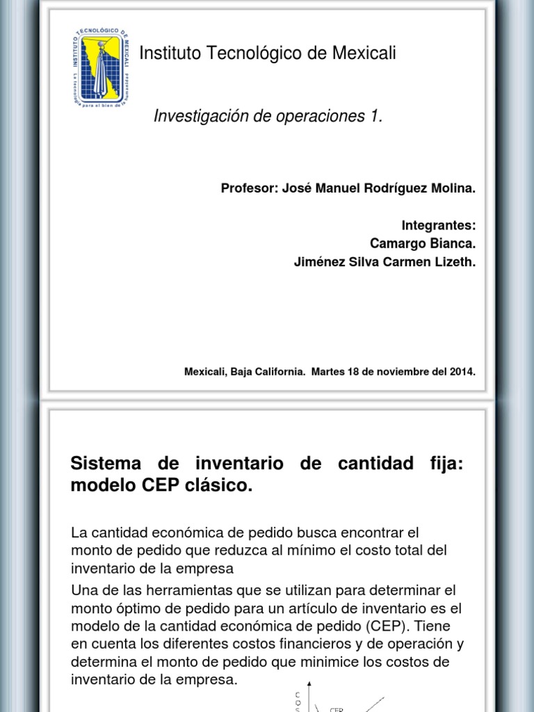 3.3 Modelo CEP Clásico - Investigacion de Operaciones 1 | PDF | Inventario | Ciencias económicas
