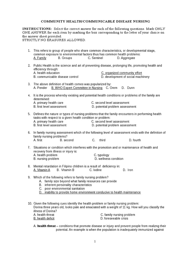 Community Health/Communicable Disease Nursing INSTRUCTIONS: Select The ...