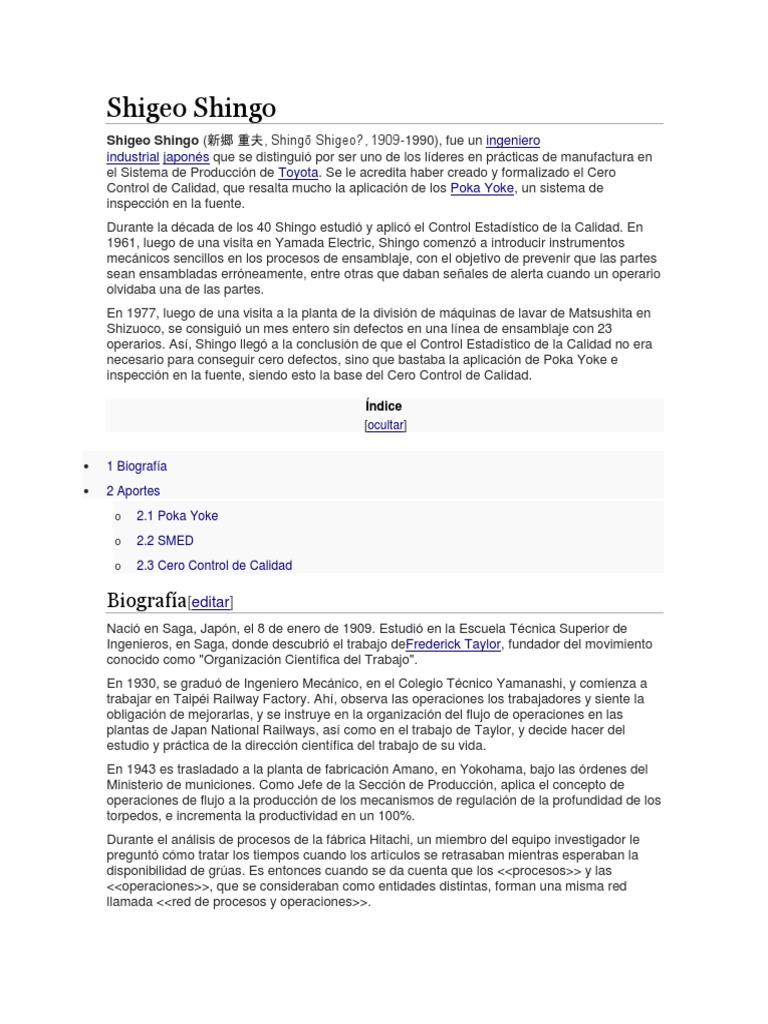 Shigeo Shingo | PDF | Calidad | Ingeniería
