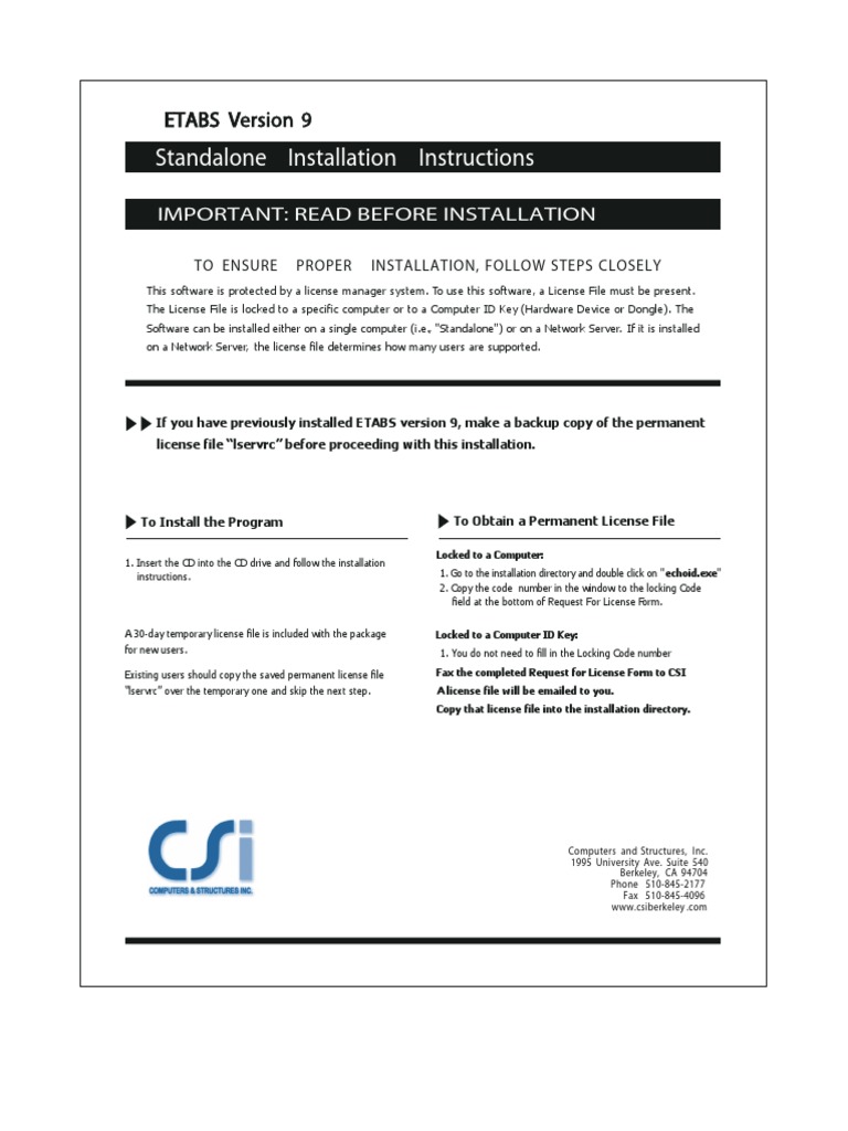 ETABS v9 License Setup Guide | PDF | Installation (Computer Programs ...