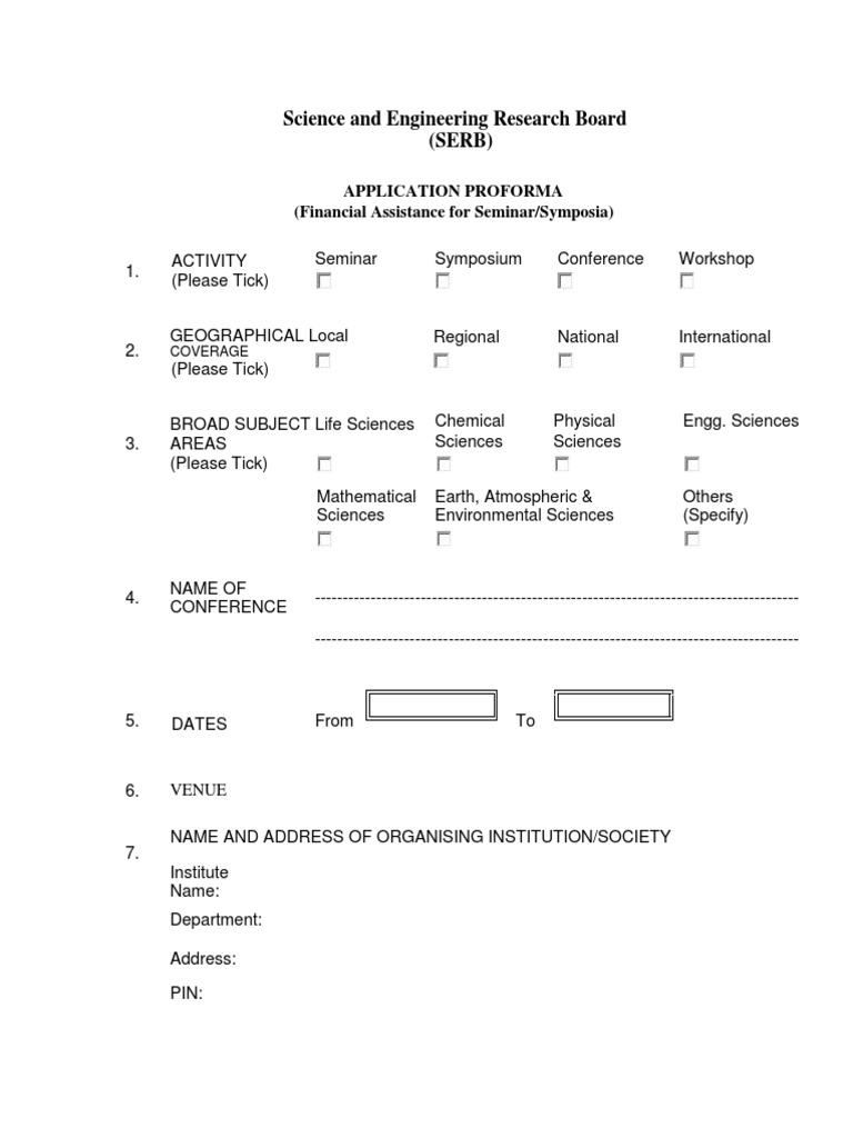 Science and Engineering Research Board (SERB) : Application Proforma ...