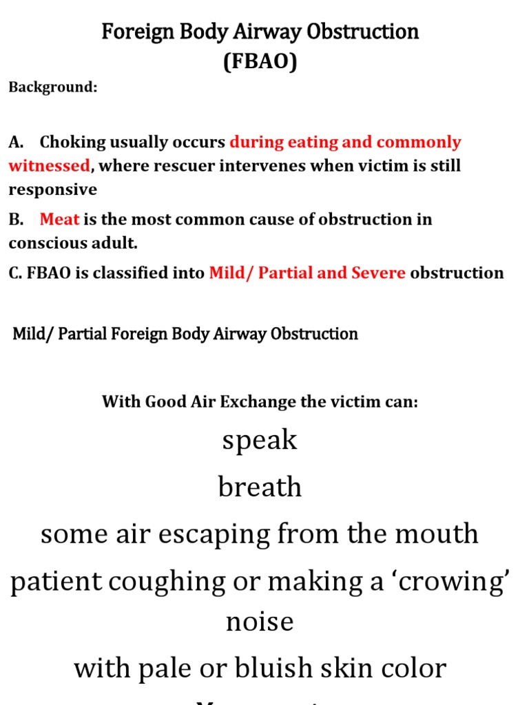 Foreign Body Airway Obstruction: (FBAO) | PDF | Medical Specialties ...