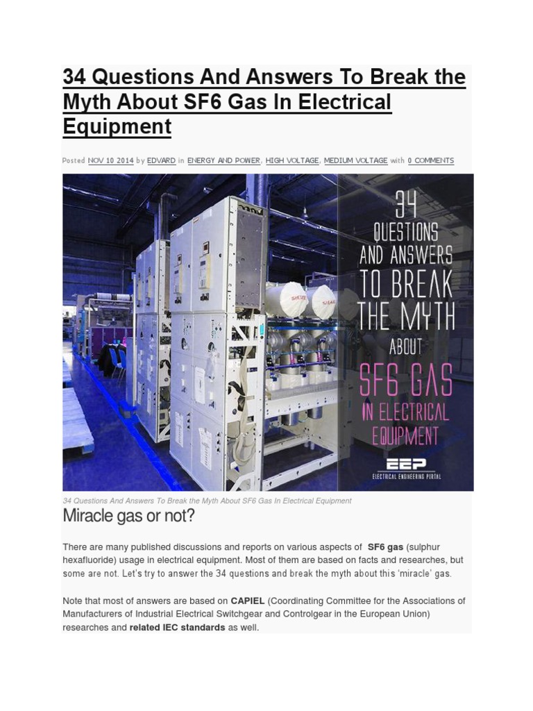 34 Questions and Answers To Break The Myth About SF6 Gas in Electrical ...