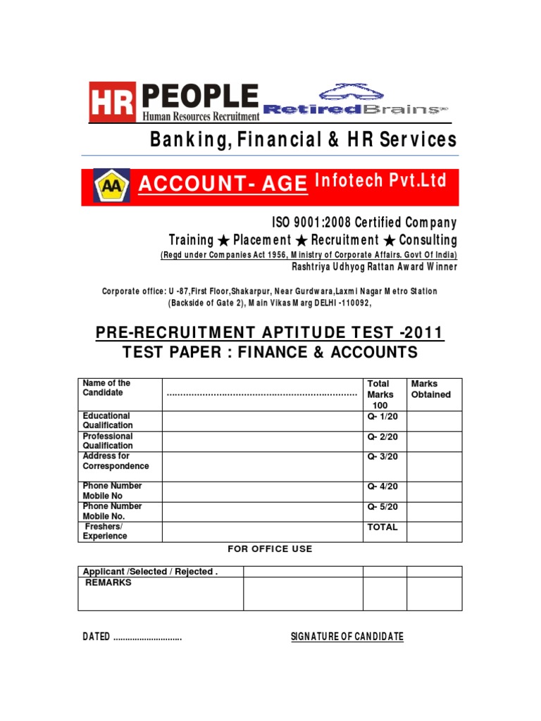 Aptitude Test -Accounts Executive | Debits And Credits | Value Added Tax