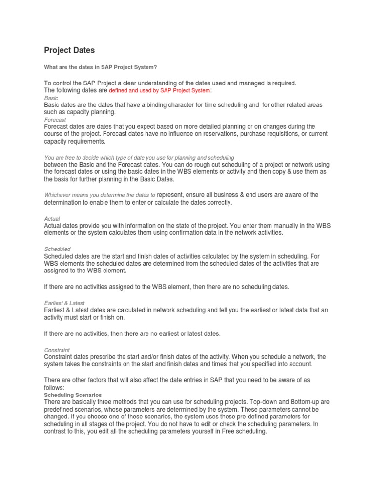 Project Dates: What Are The Dates in SAP Project System? | PDF | Top ...