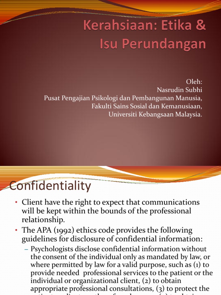6) Kerahsiaan, Etika Dan Isu Perundangan | PDF | Confidentiality | Privacy