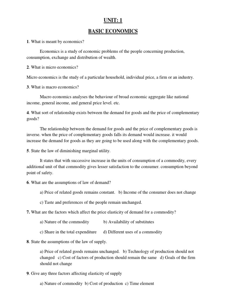 Unit: 1 Basic Economics | PDF | Financial Capital | Demand