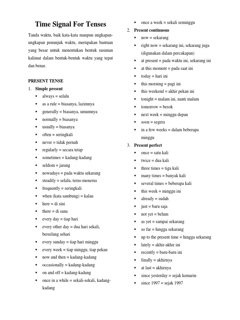 Time Signal For Tenses | PDF