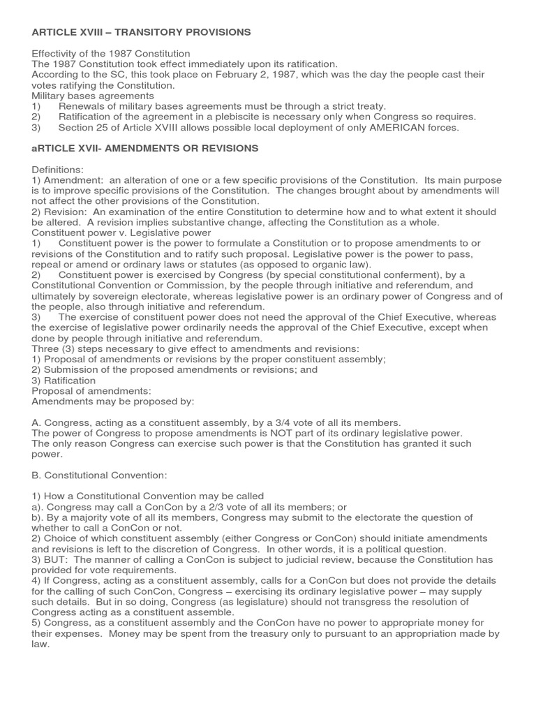Article Xviii - Transitory Provisions | PDF | Constitutional Amendment ...