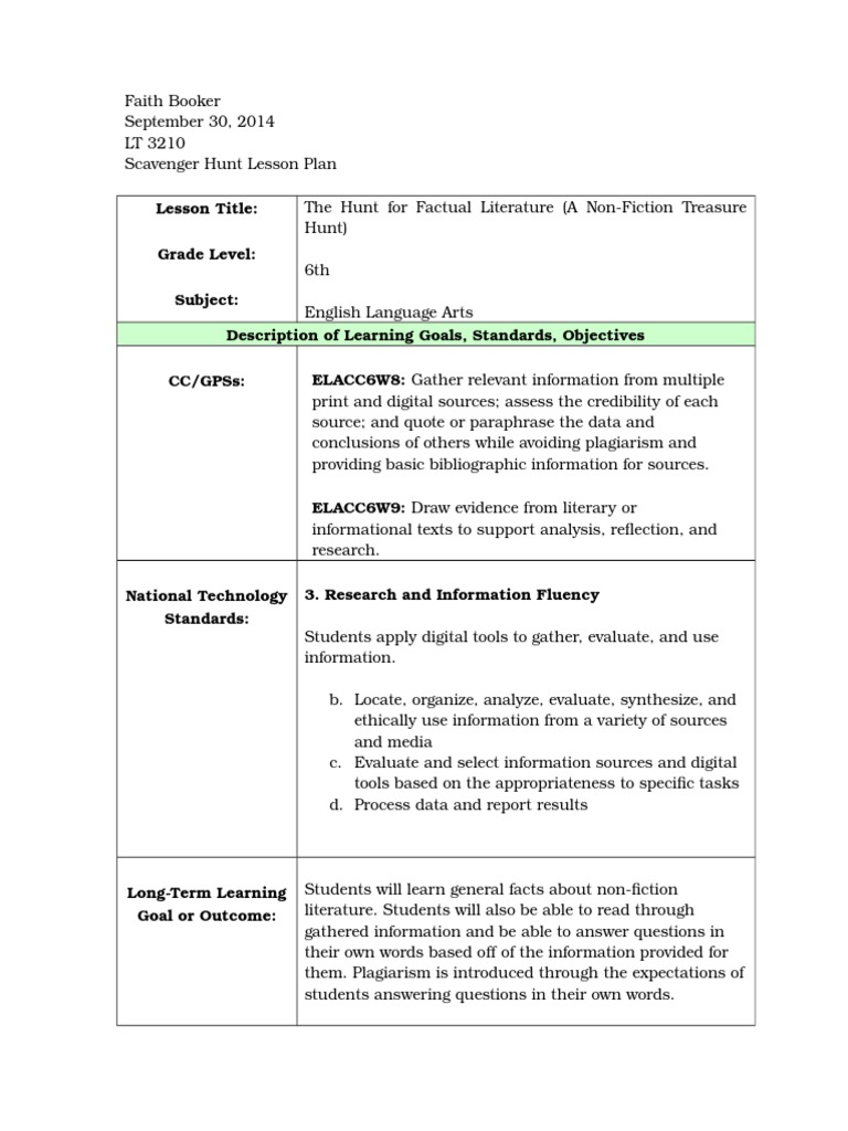 Scavenger Hunt Lesson Plan | PDF | Lesson Plan | Teachers
