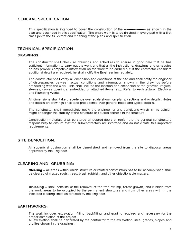 General Specification: Drawings | PDF | Concrete | Screw