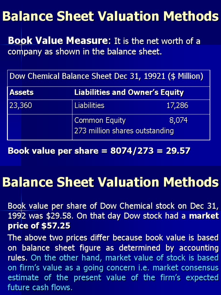 Balance Sheet Valuation Methods: Book Value Measure | PDF | Book Value ...