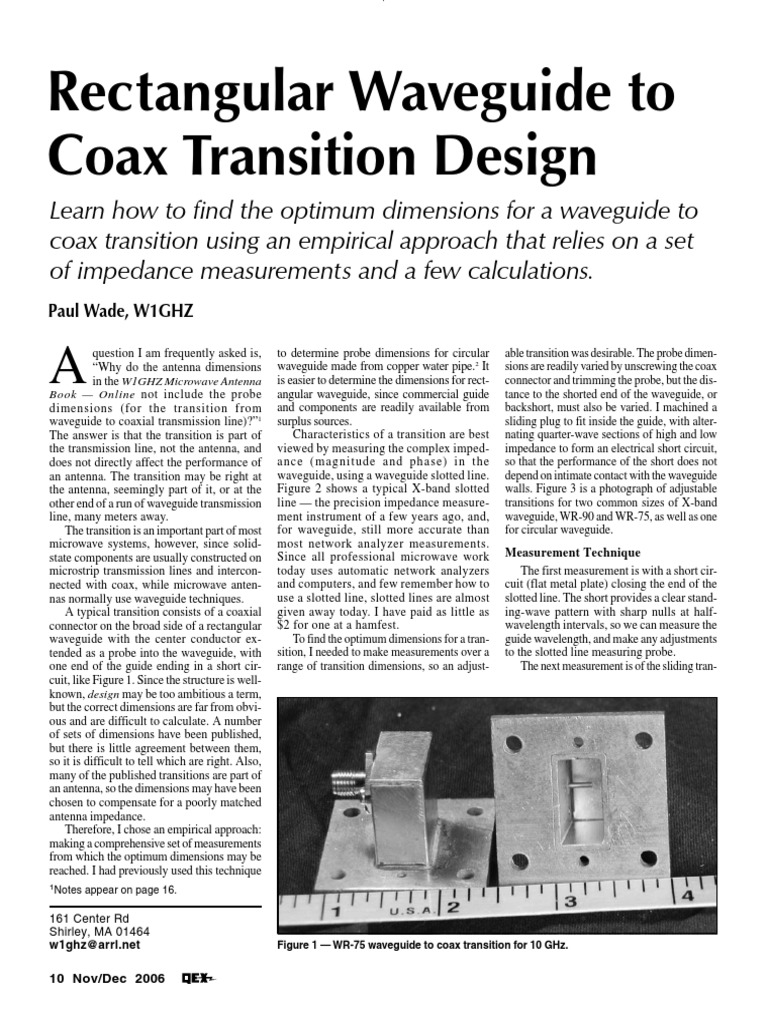 Rectangular Waveguide To Coax Transition Design | PDF | Waveguide ...