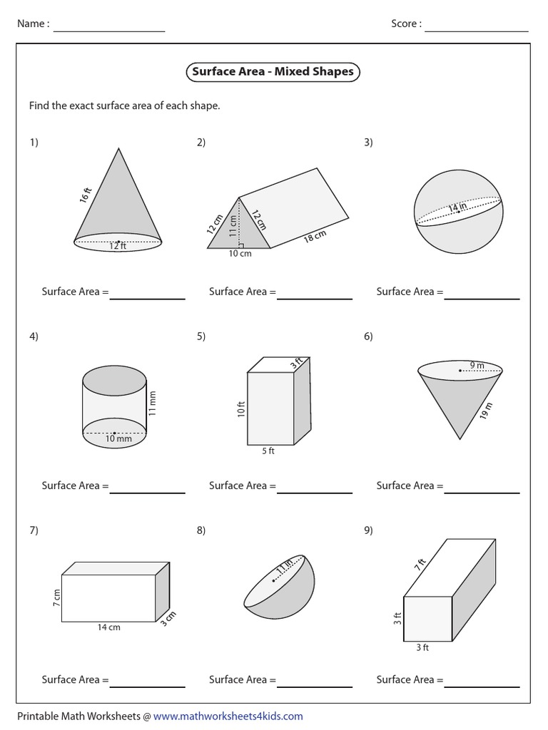 Surface Area of Mixed Shapes Answers | PDF