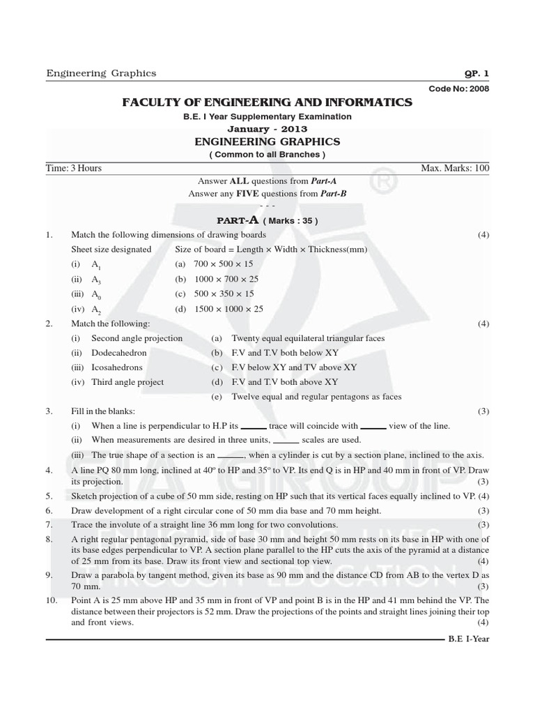 Engineering Graphics Exam Paper 2013 | PDF | Triangle | Circle