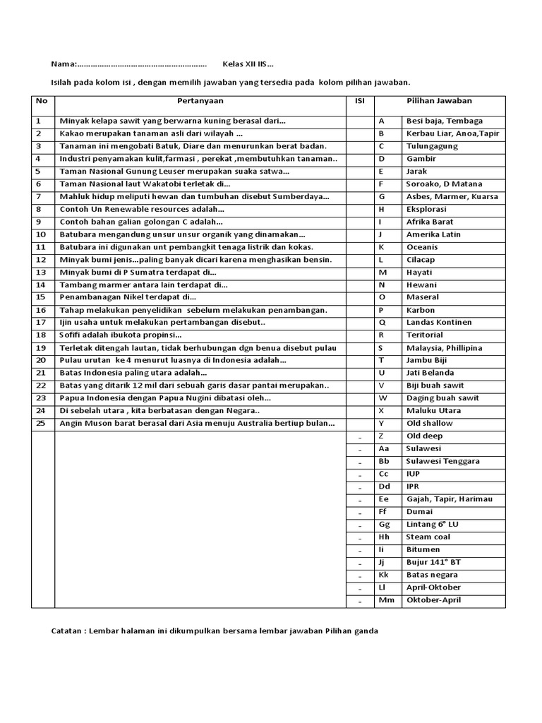 SOAL Menjodohkan Kls XI IIS | PDF | Ilmu Sosial | Griya & Taman