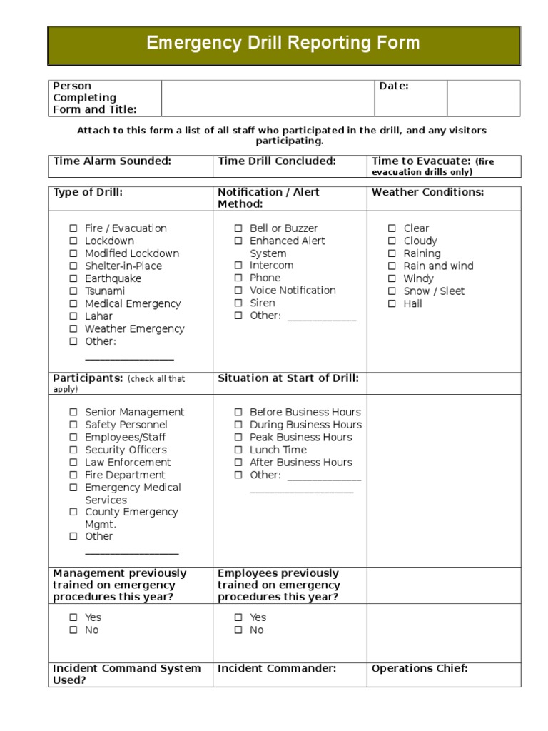 Emergency Drill Reporting Form | PDF