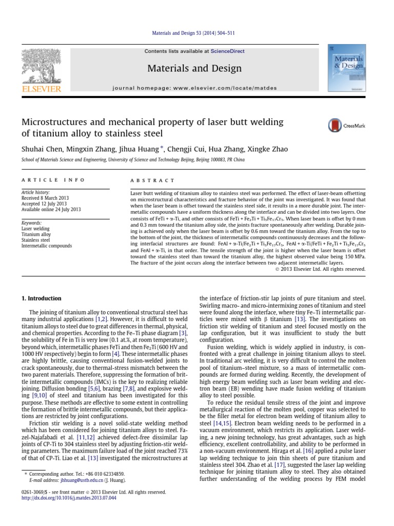 Laser Welding Titanium-SS | PDF | Titanium | Welding