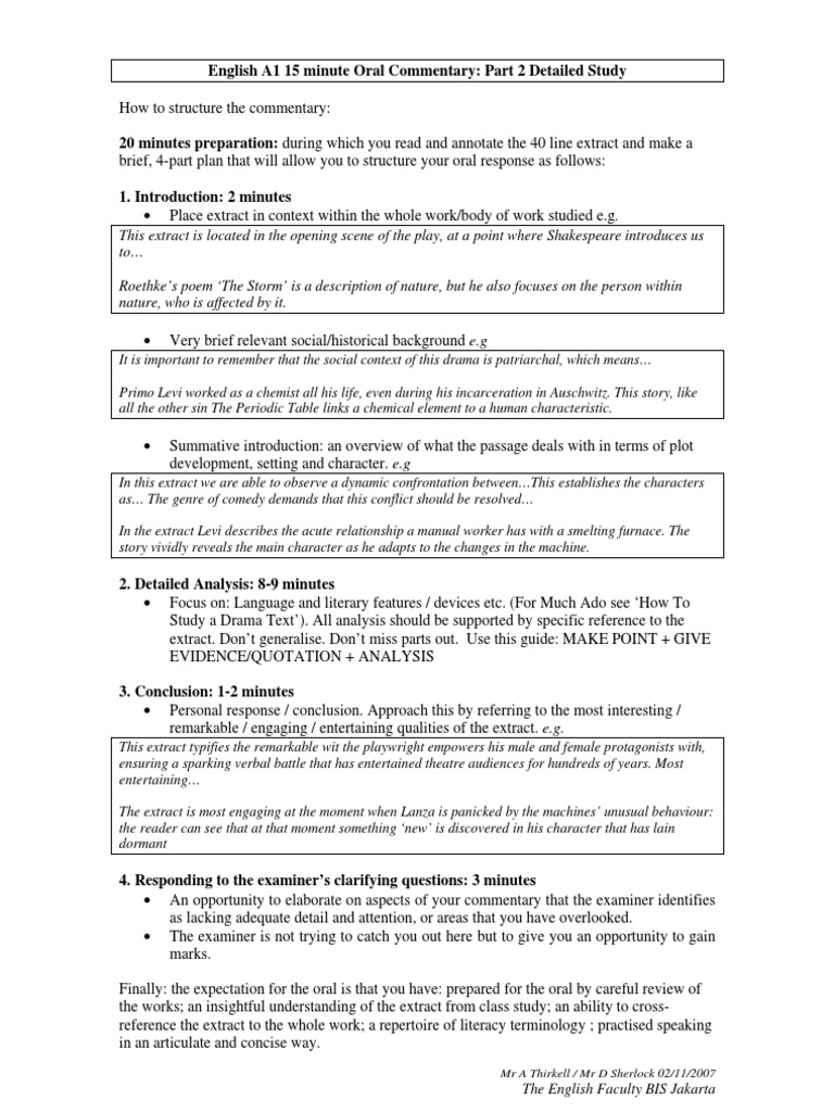 IB English Oral Organization.